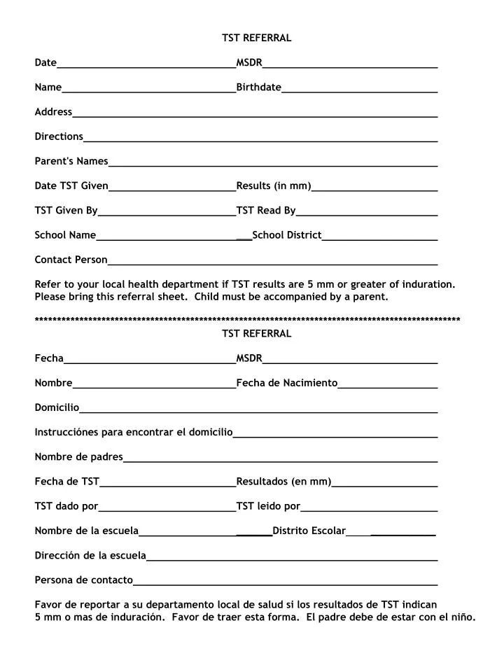 PPT - TST REFERRAL Date MSDR Name Birthdate Address Directions Parent's ...