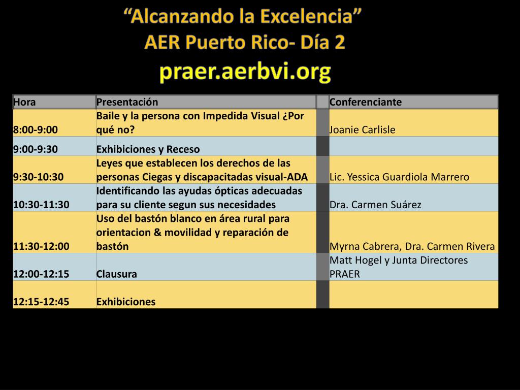 PPT - “ Alcanzando la Excelencia ” AER Puerto Rico - Día 1 praer.aerbvi ...