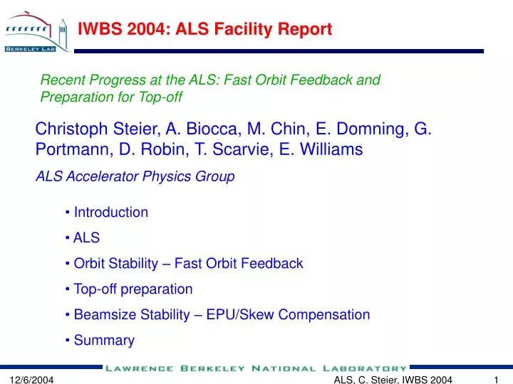 PPT - IWBS 2004: ALS Facility Report PowerPoint Presentation, free download - ID:4070547