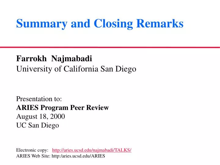 PPT - Summary and Closing Remarks PowerPoint Presentation, free ...