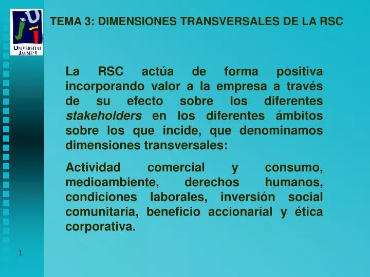 PPT - TEMA 3: DIMENSIONES TRANSVERSALES DE LA RSC PowerPoint ...