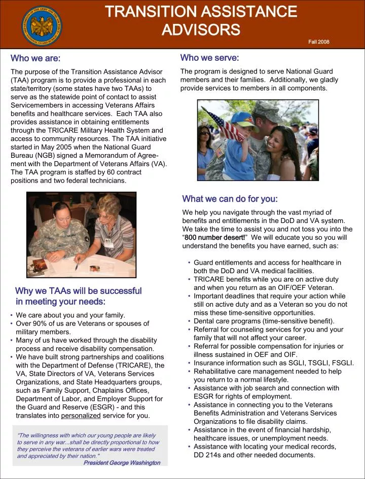 PPT - TRANSITION ASSISTANCE ADVISORS Fall 2008 PowerPoint Presentation ...