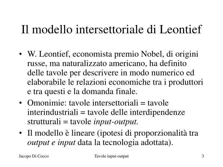 PPT - Le tavole input-output : Il modello di Leontief nella C.N ...