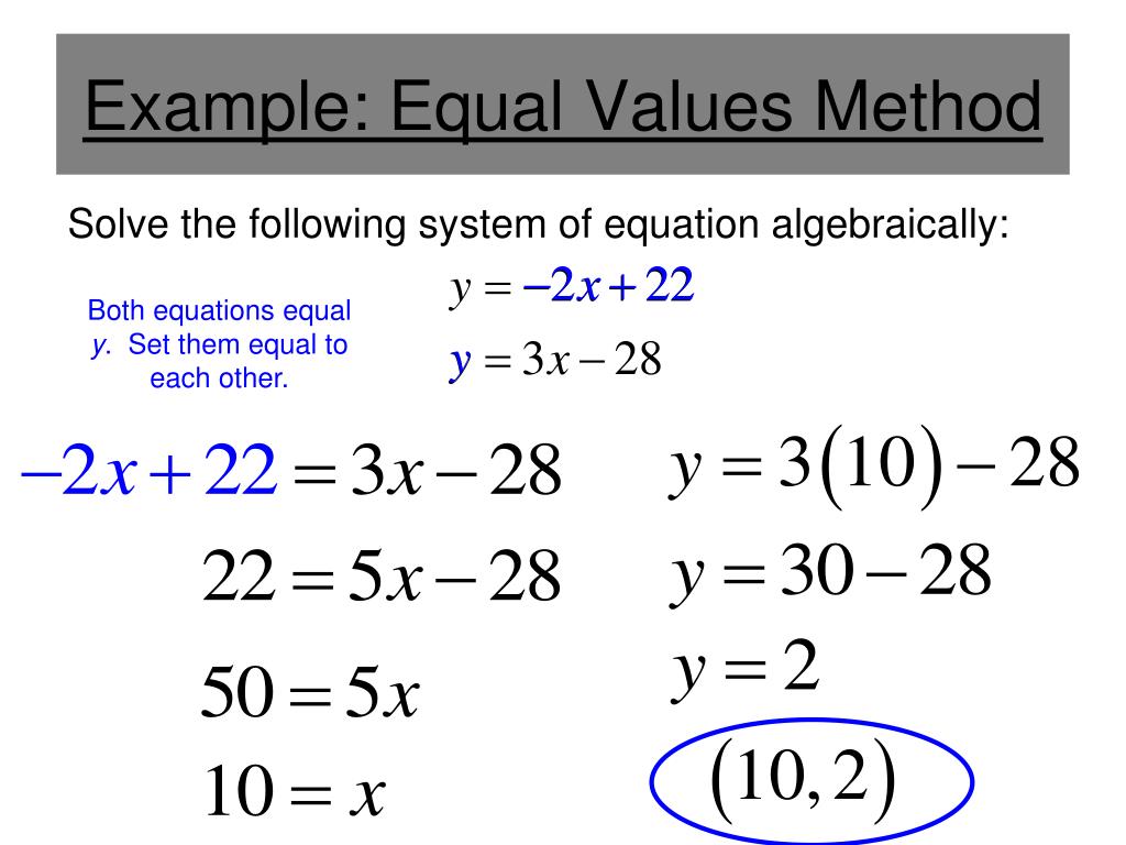 PPT Solving A System Of Equations With The Equal Values Method