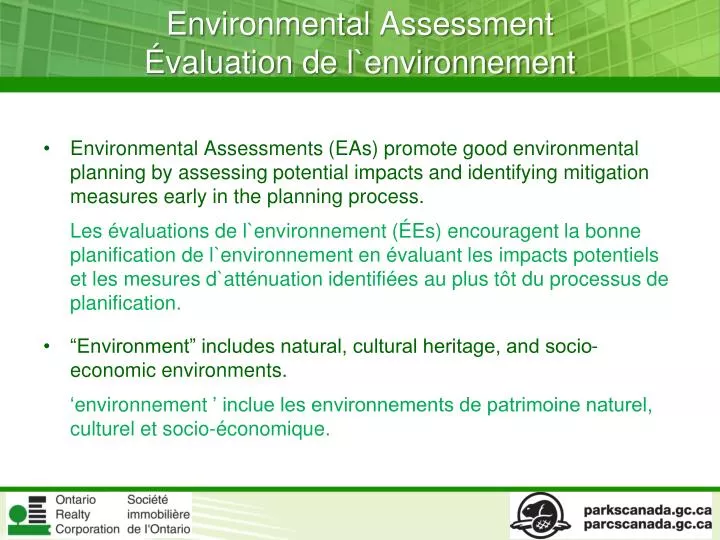Ppt Environmental Assessment Évaluation De L`environnement Powerpoint