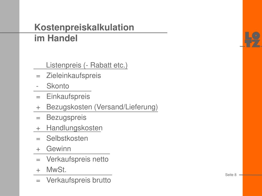 PPT - Preiskalkulation Planungsgrundlage für den Erfolg PowerPoint ...