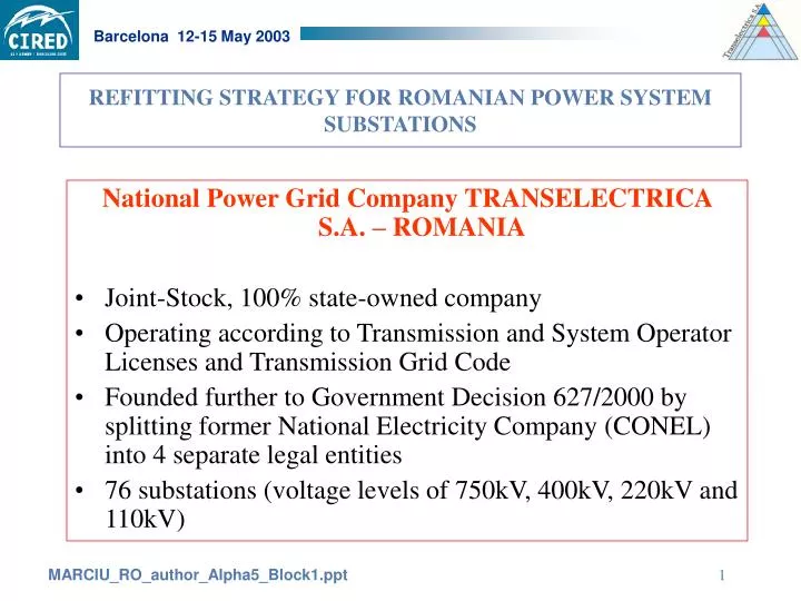 PPT - REFITTING STRATEGY FOR ROMANIAN POWER SYSTEM SUBSTATIONS ...