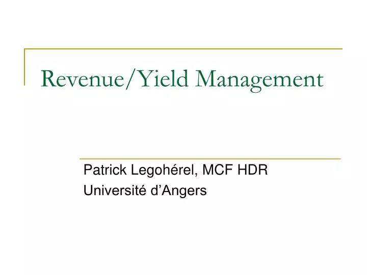 PPT - Revenue/Yield Management PowerPoint Presentation, free download ...