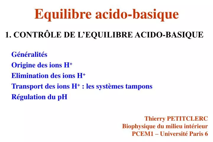 PPT - Equilibre acido-basique PowerPoint Presentation, free download ...