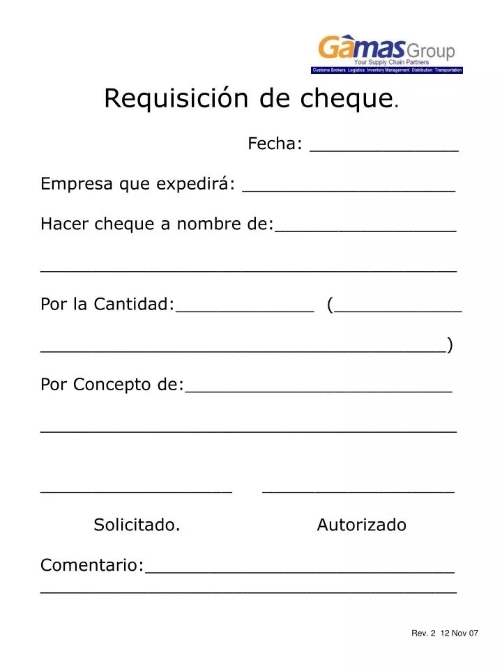 PPT - Requisición de cheque . Fecha: ______________ PowerPoint ...