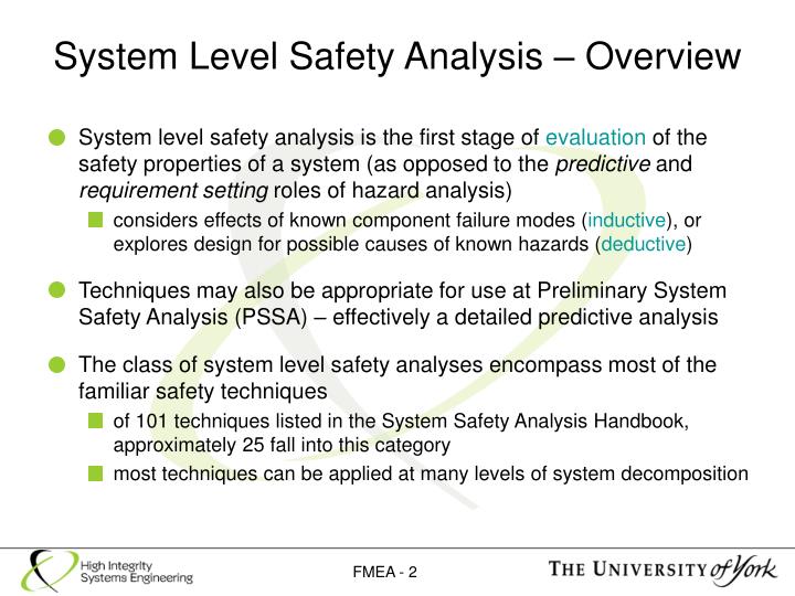 PPT - Safety Analysis Techniques 1: Failure Modes and Effects Analysis ...