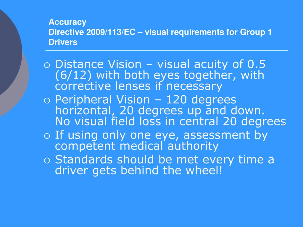 PPT - The Importance of Drivers’ Vision: A Discussion on Standards and ...