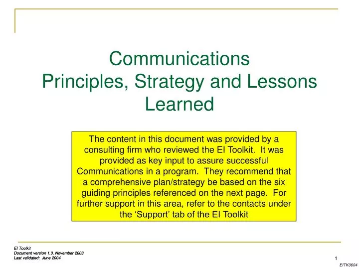 PPT - Communications Principles, Strategy and Lessons Learned ...