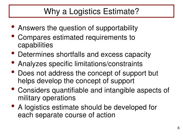 PPT - Logistics Estimate PowerPoint Presentation - ID:4125626