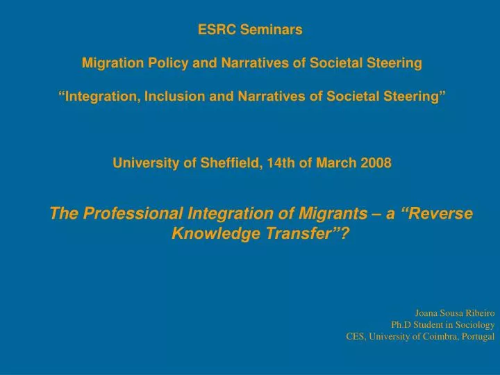 PPT - The Professional Integration of Migrants – a “Reverse Knowledge ...