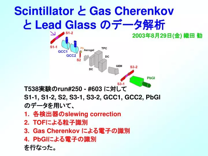 PPT - Scintillator と Gas Cherenkov と Lead Glass のデータ解析 PowerPoint ...