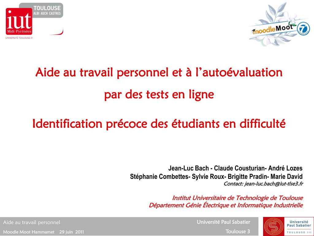 PPT - Aide au travail personnel et à l’autoévaluation par des tests en ...