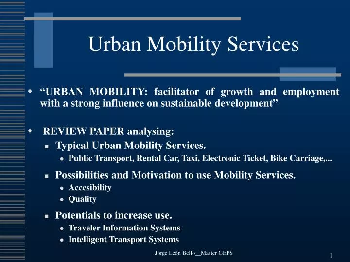 PPT - Urban Mobility Services PowerPoint Presentation, free download ...