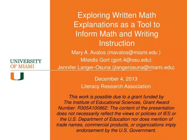 PPT - Exploring Written Math Explanations as a Tool to Inform Math and ...