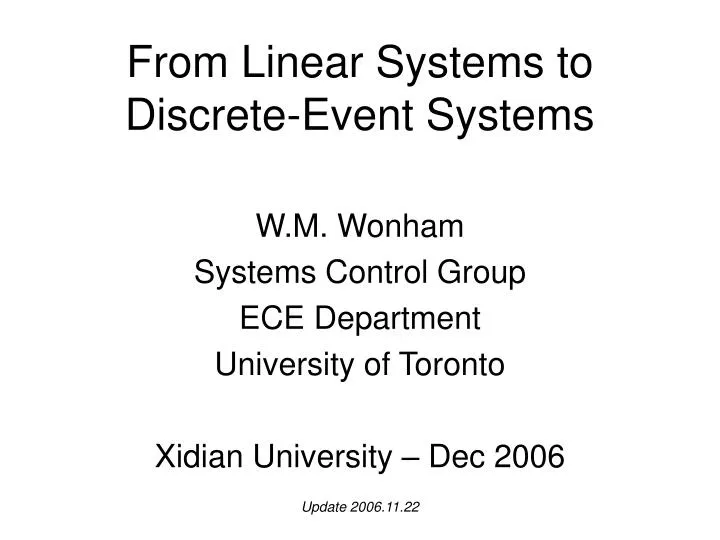 PPT - From Linear Systems to Discrete-Event Systems PowerPoint ...