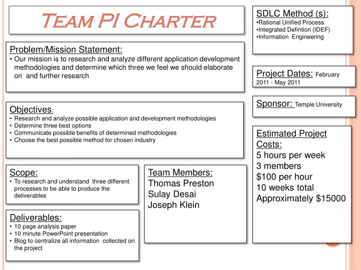 PPT - Team PI Charter PowerPoint Presentation, free download - ID:4161645