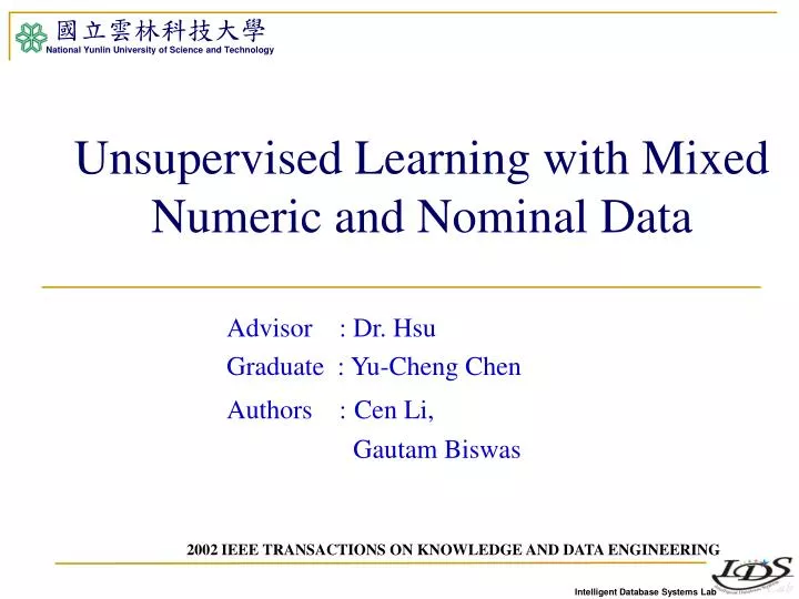 Ppt Unsupervised Learning With Mixed Numeric And Nominal Data Powerpoint Presentation Id4163075