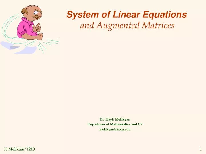 PPT - System of Linear Equations and Augmented Matrices PowerPoint ...