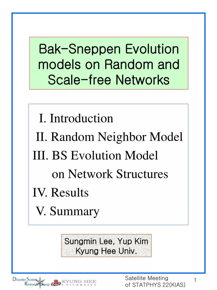 PPT - Bak-Sneppen Evolution models on Random and Scale-free Networks ...