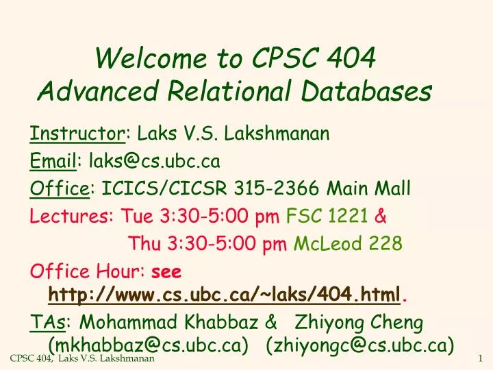PPT - Welcome to CPSC 404 Advanced Relational Databases PowerPoint Presentation - ID:4184787