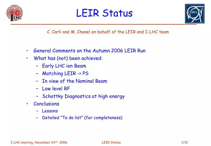 PPT - LEIR Status PowerPoint Presentation, free download - ID:4190958