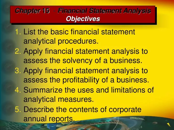 PPT - 1. List the basic financial statement analytical procedures ...