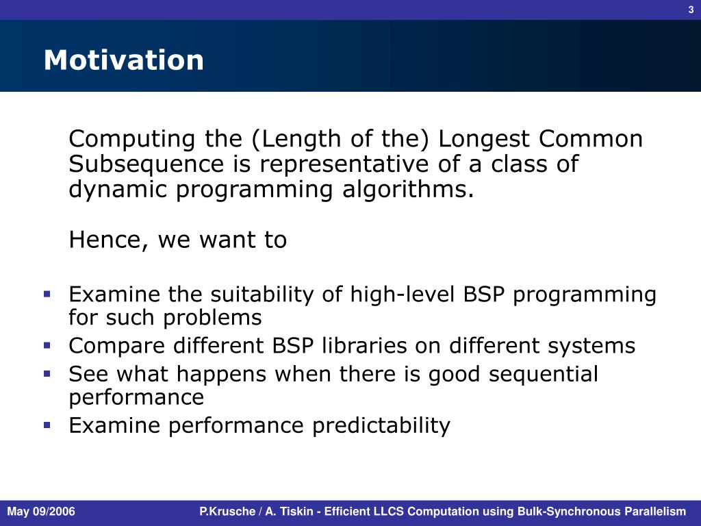 Ppt Efficient Longest Common Subsequence Computation Using Bulk Synchronous Parallelism 3332