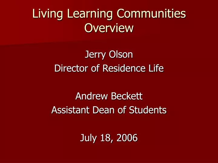 PPT - Living Learning Communities Overview PowerPoint Presentation ...