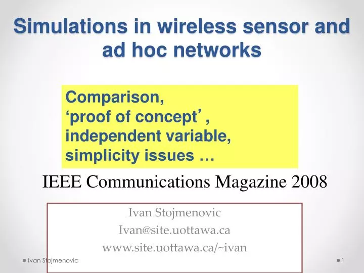 Ppt Simulations In Wireless Sensor And Ad Hoc Networks Powerpoint