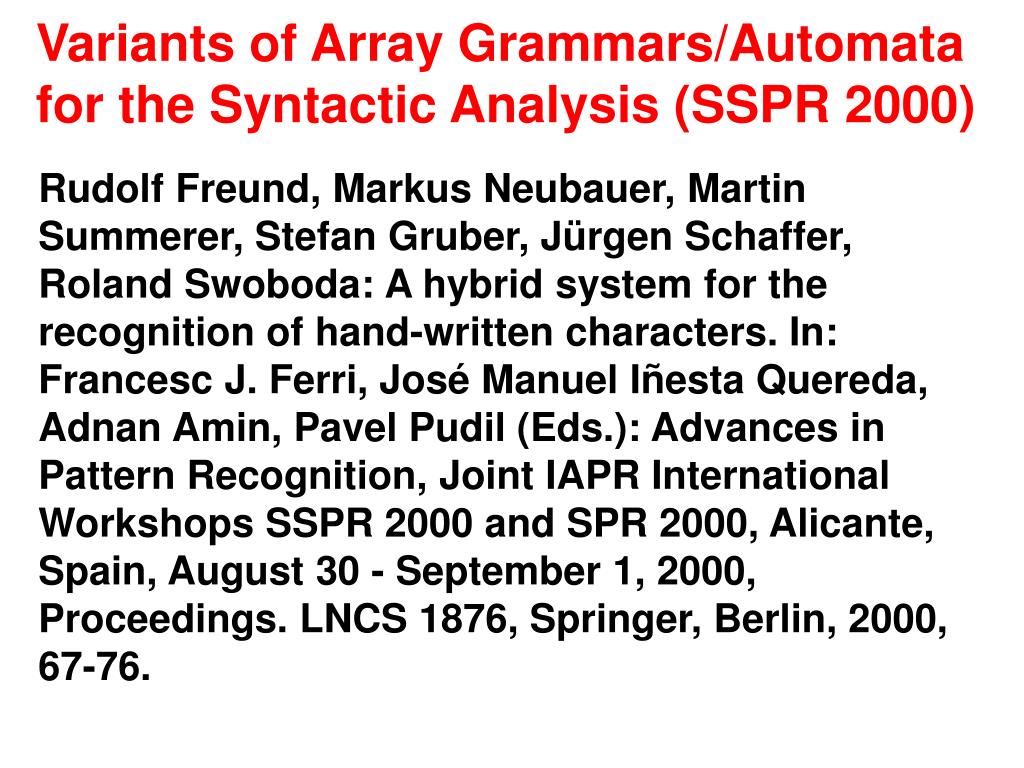 Ppt Syntactical Pattern Recognition With 2 Dimensional Array Grammars And Array Automata