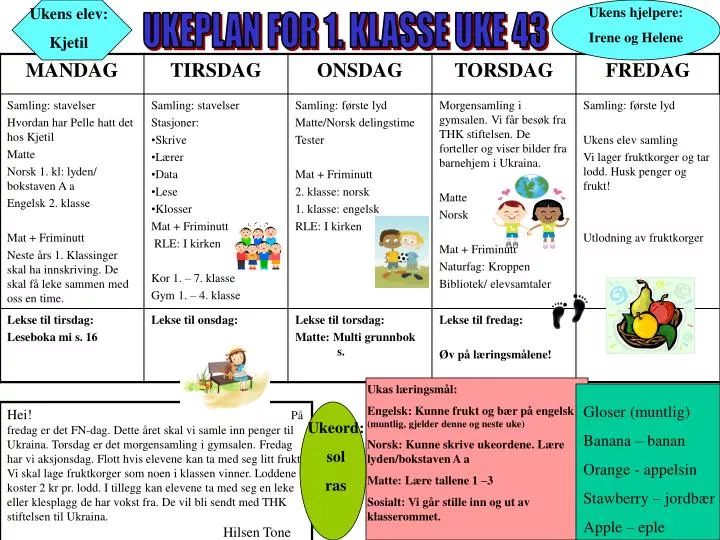 PPT - UKEPLAN FOR 1. KLASSE UKE 43 PowerPoint Presentation, free ...