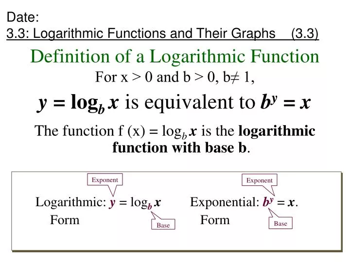 PPT Definition Of A Logarithmic Function PowerPoint Presentation