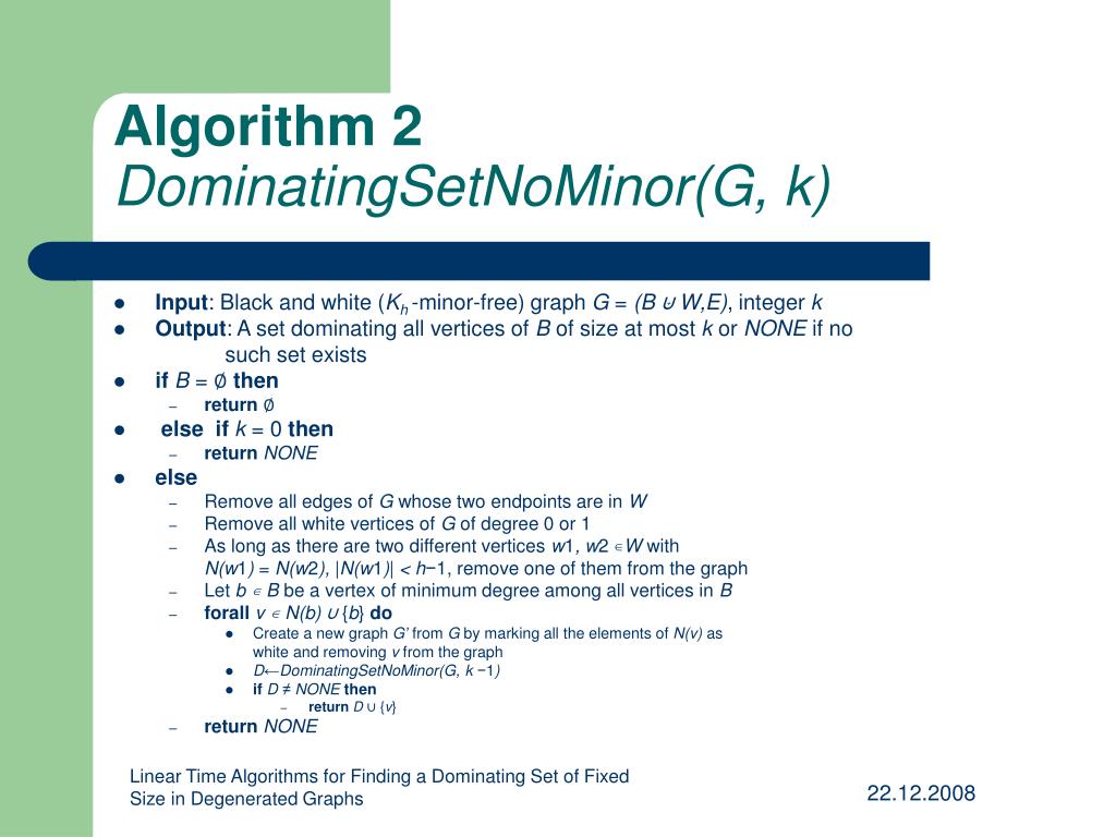 Ppt Linear Time Algorithms For Finding A Dominating Set Of Fixed Size