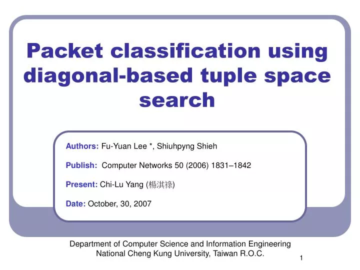 Ppt Packet Classification Using Diagonal Based Tuple Space Search Powerpoint Presentation Id