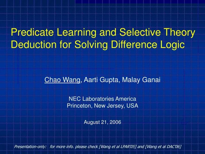 PPT - Predicate Learning and Selective Theory Deduction for Solving ...