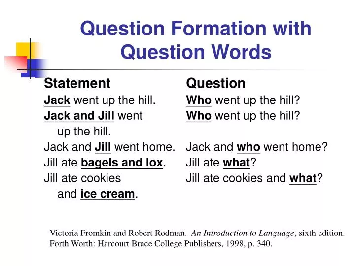 PPT - Question Formation with Question Words PowerPoint Presentation ...