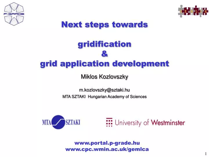 PPT - Next steps towards gridification & grid application development ...
