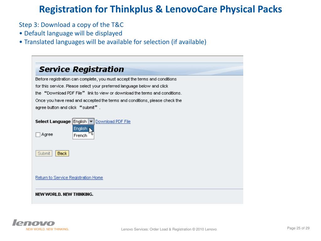 PPT - LENOVO SERVICES Ordering & registering services warranty May 2011 ...