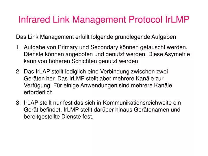 PPT - Infrared Link Management Protocol IrLMP PowerPoint Presentation ...