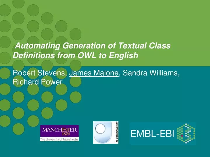 PPT - Automating Generation of Textual Class Definitions from OWL to ...