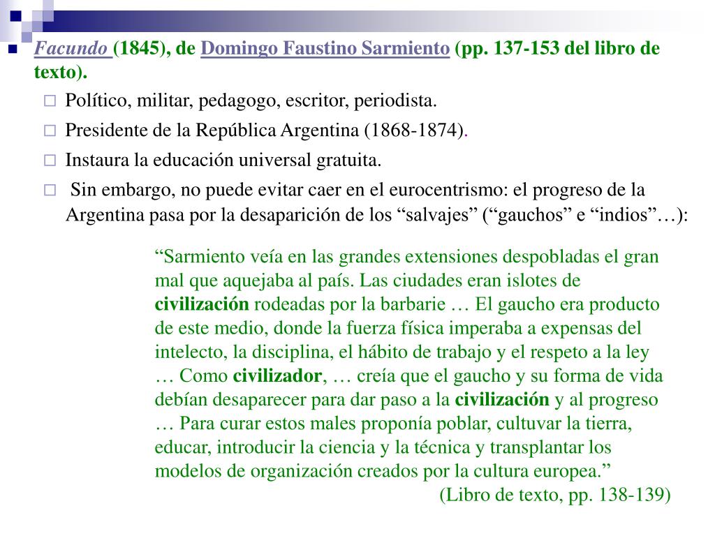 PPT - Facundo (1845), de Domingo Faustino Sarmiento (pp. 137-153 del ...
