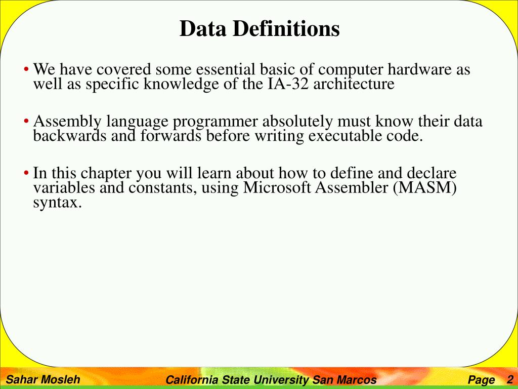 Ppt Introduction To Assembly Language Data Definition Reserve Words