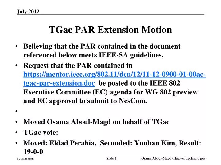 PPT - TGac PAR Extension Motion PowerPoint Presentation, free download ...