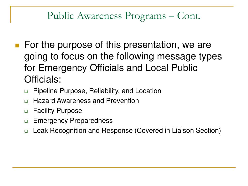 PPT - Public Awareness and Liaison with Emergency / Public Officials ...