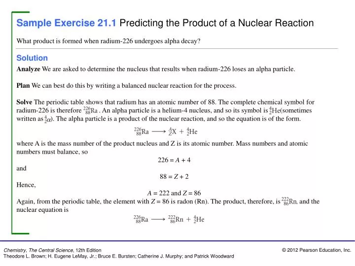 PPT - Sample Exercise 21.1 Predicting the Product of a Nuclear Reaction ...